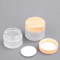 China 5g 10g 15g 30g 50g Empty Frosted Glass Cream Jars Cosmetic Natural Wood  Containers for Eye Cream Face Mask for sale
