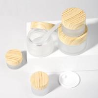 China 5g 10g 15g 30g 50g Empty Frosted Glass Cream Jars Cosmetic Natural Wood  Containers for Eye Cream Face Mask for sale