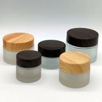 China 5g 10g 15g 30g 50g Empty Frosted Glass Cream Jars Cosmetic Natural Wood  Containers for Eye Cream Face Mask for sale