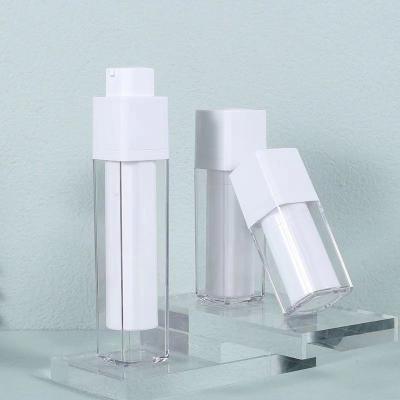 China Wholesale Square Shape 15ml 30ml 50ml Airless Pump Bottle with Rotary Lock Pump for Skincare Products for sale