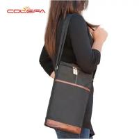China Custom Black Carry 2 Bottle Packing Polyester Thermal Collapsible Wine Bottle Carrier Cooler Bag With Dividers for sale