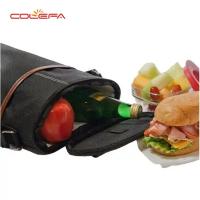 China Custom Black Carry 2 Bottle Packing Polyester Thermal Collapsible Wine Bottle Carrier Cooler Bag With Dividers for sale