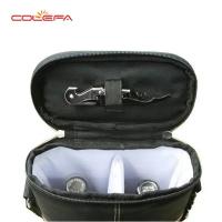 China Custom Black Carry 2 Bottle Packing Polyester Thermal Collapsible Wine Bottle Carrier Cooler Bag With Dividers for sale
