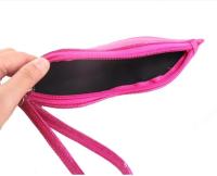 China Custom Fluorescent Black Lip Shaped Cosmetic Bag Luxury PU Shinny Cosmetic Gift Bag for sale