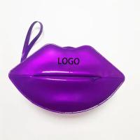 China Custom Logo Hard PU Leather Lip Shaped Makeup Pouch Purple Pink Cosmetic Lip Bag for sale