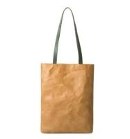 China Brown Tyvek Paper Washable Tote Bags Sustainable Bio Degradable With Leather Handle Strap for sale