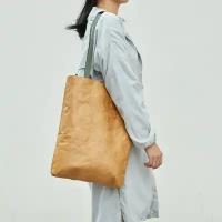 China Brown Tyvek Paper Washable Tote Bags Sustainable Bio Degradable With Leather Handle Strap for sale