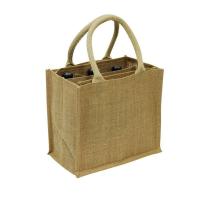 China Custom Logo Printable 6 Bottle Wine Tote Bag Wasable Burlap Jute With Divider for sale