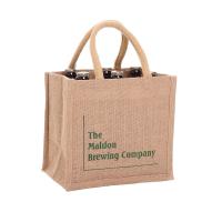 China Custom Logo Printable 6 Bottle Wine Tote Bag Wasable Burlap Jute With Divider for sale