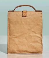 China Washable Kraft Paper Insulated Cooler Lunch Bag Brown Grey Colored Reusable With Handle for sale