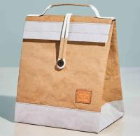 China Washable Kraft Paper Insulated Cooler Lunch Bag Brown Grey Colored Reusable With Handle for sale