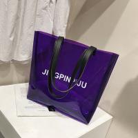 China Custom woman clear pink pvc laser transparent shiny handbags lady shoulder beach summer pvc tote bags with custom printe for sale
