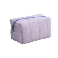 China Pink Purple Yellow White Puffer Travel Organizer Soft Quilted Plush Makeup Brush Cosmetics Pouch Pink Puffy Toiletry bag for sale
