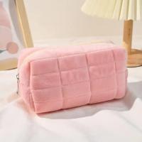 China Pink Purple Yellow White Puffer Travel Organizer Soft Quilted Plush Makeup Brush Cosmetics Pouch Pink Puffy Toiletry bag for sale