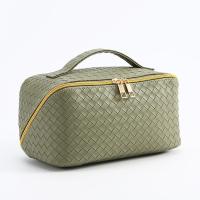 China Korean-Style Fashion Large Capacity Makeup Bag High-Quality PU Leather Woven Storage Pouch Multifunctional Cosmetic Bag for sale