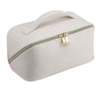 China Korean-Style Fashion Large Capacity Makeup Bag High-Quality PU Leather Woven Storage Pouch Multifunctional Cosmetic Bag for sale