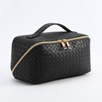 China Korean-Style Fashion Large Capacity Makeup Bag High-Quality PU Leather Woven Storage Pouch Multifunctional Cosmetic Bag for sale