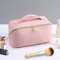 China Korean-Style Fashion Large Capacity Makeup Bag High-Quality PU Leather Woven Storage Pouch Multifunctional Cosmetic Bag for sale