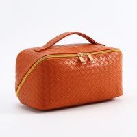 China Korean-Style Fashion Large Capacity Makeup Bag High-Quality PU Leather Woven Storage Pouch Multifunctional Cosmetic Bag for sale