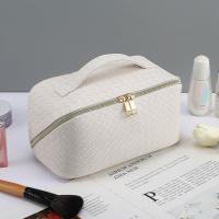 China Korean-Style Fashion Large Capacity Makeup Bag High-Quality PU Leather Woven Storage Pouch Multifunctional Cosmetic Bag for sale