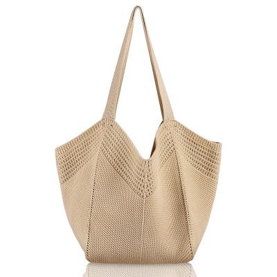 China Custom Casual Large-Capacity Polyester Knit Bag New Lace-Up Sweet Style Single Shoulder Bags Vacation Beach Women's Handheld for sale