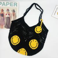 China Smiley Face Openwork Cotton Yarn Knit Bag Summer Large Capacity Women's Tote Bag Vacation Crochet Single-Shoulder Mesh Tote for sale