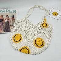 China Smiley Face Openwork Cotton Yarn Knit Bag Summer Large Capacity Women's Tote Bag Vacation Crochet Single-Shoulder Mesh Tote for sale