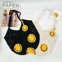 China Smiley Face Openwork Cotton Yarn Knit Bag Summer Large Capacity Women's Tote Bag Vacation Crochet Single-Shoulder Mesh Tote for sale