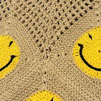 China Smiley Face Openwork Cotton Yarn Knit Bag Summer Large Capacity Women's Tote Bag Vacation Crochet Single-Shoulder Mesh Tote for sale