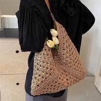 China Customizable New Crocheted khaki Beach Bag for Vacation Beach-Ready Straw Tote Versatile Single Shoulder Crochet Bags for sale