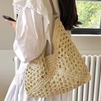 China Customizable New Crocheted khaki Beach Bag for Vacation Beach-Ready Straw Tote Versatile Single Shoulder Crochet Bags for sale