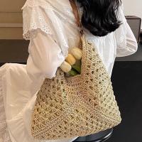 China Customizable New Crocheted khaki Beach Bag for Vacation Beach-Ready Straw Tote Versatile Single Shoulder Crochet Bags for sale