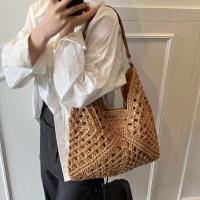 China Customizable New Crocheted khaki Beach Bag for Vacation Beach-Ready Straw Tote Versatile Single Shoulder Crochet Bags for sale