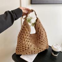 China Customizable New Crocheted khaki Beach Bag for Vacation Beach-Ready Straw Tote Versatile Single Shoulder Crochet Bags for sale