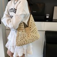 China Customizable New Crocheted khaki Beach Bag for Vacation Beach-Ready Straw Tote Versatile Single Shoulder Crochet Bags for sale