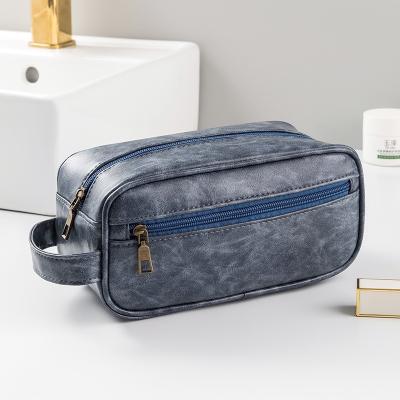 China Retro-inspired New PU Leather Men's Cosmetic Bag Large Capacity Minimalist Toiletry Pouch Luxury-inspired Premium Storage Bag for sale