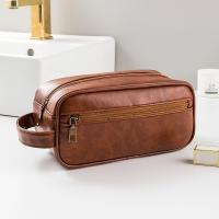 China Retro-inspired New PU Leather Men's Cosmetic Bag Large Capacity Minimalist Toiletry Pouch Luxury-inspired Premium Storage Bag for sale