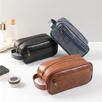 China Retro-inspired New PU Leather Men's Cosmetic Bag Large Capacity Minimalist Toiletry Pouch Luxury-inspired Premium Storage Bag for sale