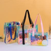 China Premium PVC Handled Bags with Laser effect Customizable Shopping Bags with Logo Printing Waterproof TPU Iridescent Jelly Bags for sale
