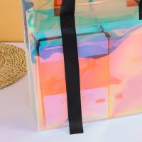 China Premium PVC Handled Bags with Laser effect Customizable Shopping Bags with Logo Printing Waterproof TPU Iridescent Jelly Bags for sale