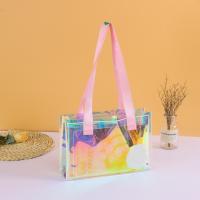 China Premium PVC Handled Bags with Laser effect Customizable Shopping Bags with Logo Printing Waterproof TPU Iridescent Jelly Bags for sale