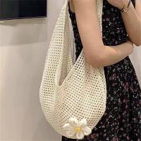 China Korean Style 2026 New Arrival Vacation Knit Bag Women's Shoulder Tote Bag Lazy Style Knit Openwork Floral Decoration Beach Bag for sale