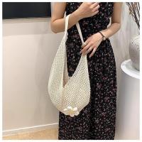 China Korean Style 2026 New Arrival Vacation Knit Bag Women's Shoulder Tote Bag Lazy Style Knit Openwork Floral Decoration Beach Bag for sale