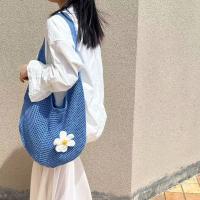 China Korean Style 2026 New Arrival Vacation Knit Bag Women's Shoulder Tote Bag Lazy Style Knit Openwork Floral Decoration Beach Bag for sale