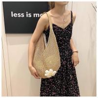 China Korean Style 2026 New Arrival Vacation Knit Bag Women's Shoulder Tote Bag Lazy Style Knit Openwork Floral Decoration Beach Bag for sale