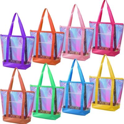 China 2026 New Customizable Transparent PVC Tote Shopping Bag with Reinforced Seams Colorful Zipper Shopping Laser-Effect Jelly Bag for sale