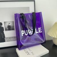 China Custom Logo Jelly Color Pouch Glossy PVC Clear Handheld Shopping Bags Classic Purple Gift Packaging Waterproof Carry Bags for sale