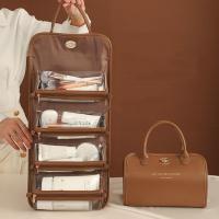 China Foldable Niche Portable Retro Luxury Detachable Minimalist Makeup Organizer Bag Waterproof PU Leather Cosmetic Bag 2026New Style for sale