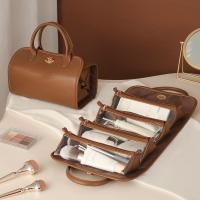 China Foldable Niche Portable Retro Luxury Detachable Minimalist Makeup Organizer Bag Waterproof PU Leather Cosmetic Bag 2026New Style for sale