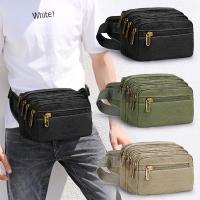 China Men's Canvas Waist Bag Large Capacity Multi-Layer Cash Purse Multifunctional Construction Site Sports Wear-Resistant Waist Bag for sale